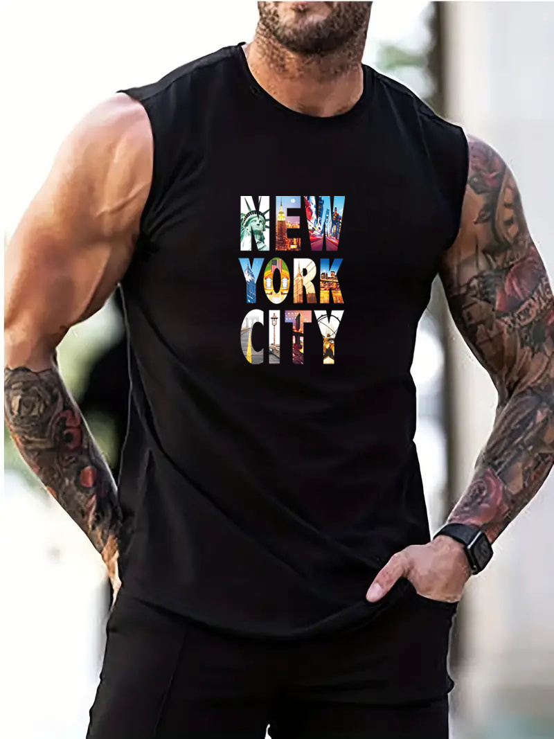 Mens Casual Trendy New York City Graphic Print Sleeveless Tank Tops ...