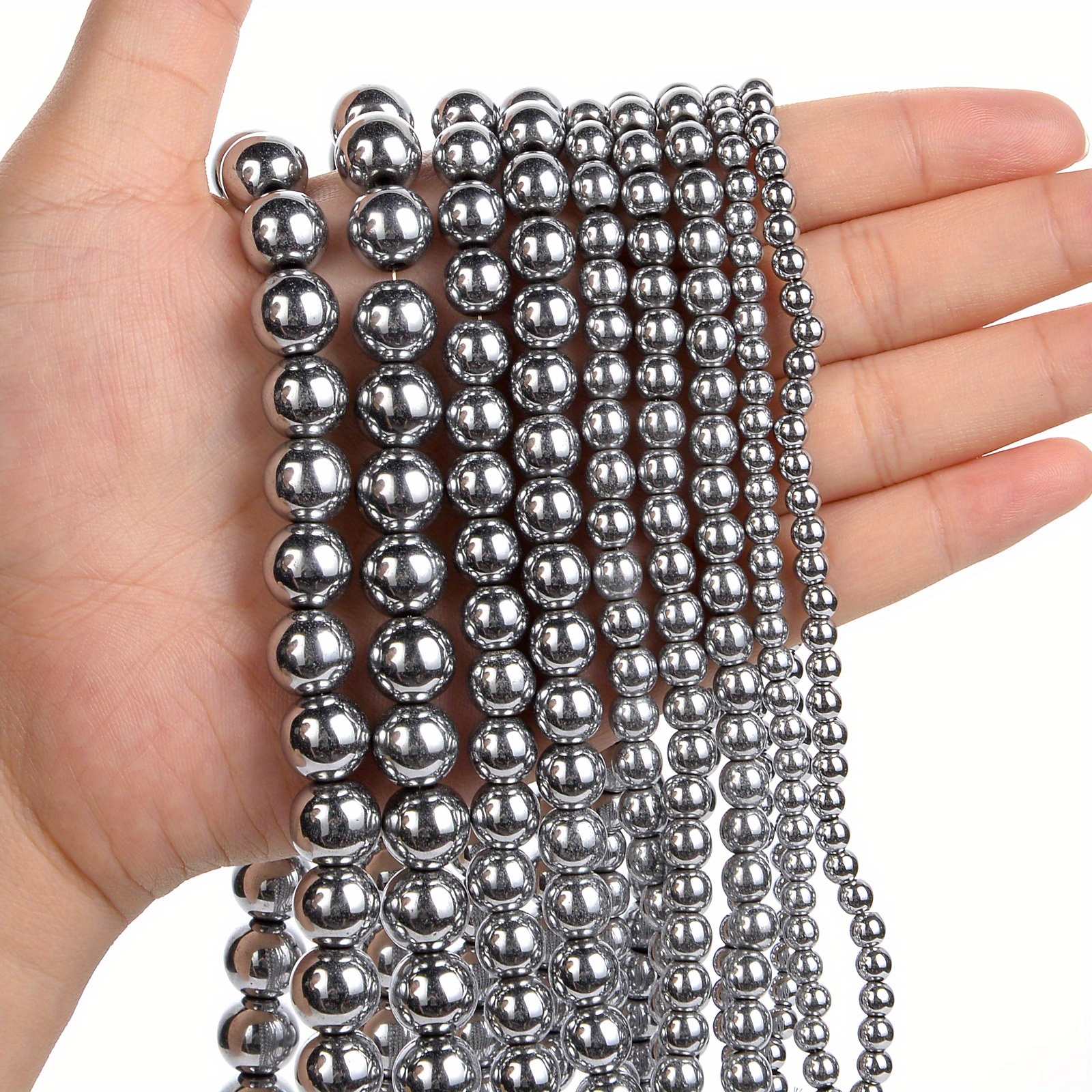 natural stone beads white k hematite beads round loose beads - Temu Australia
