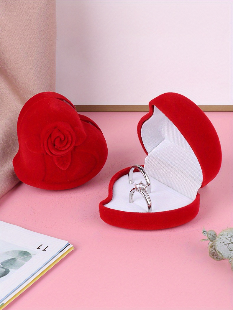 Red Rose Heart shaped Ring Box Rose Box Ring Box Single Ring - Temu
