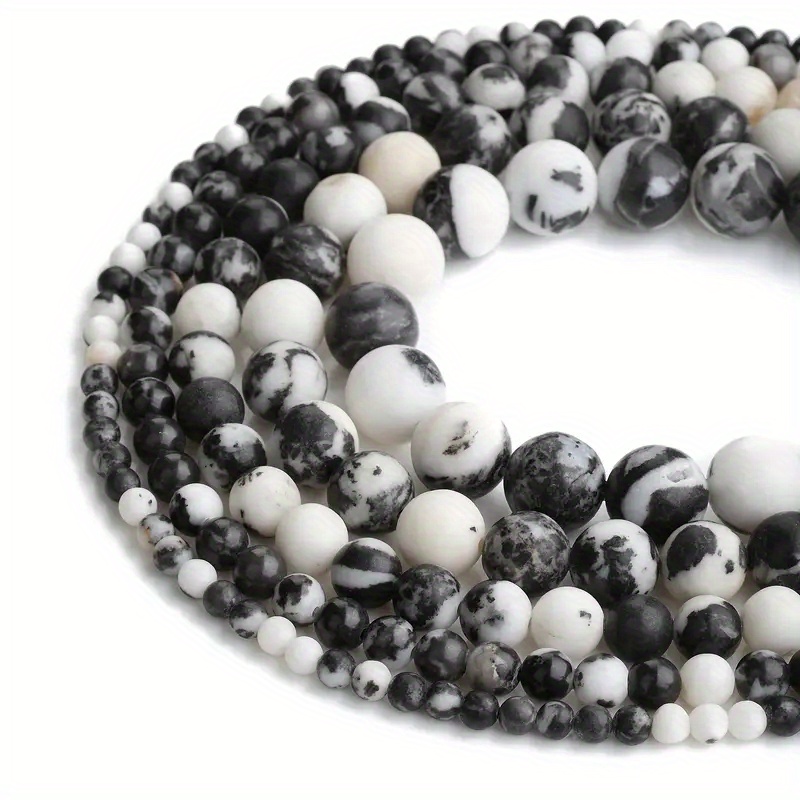 natural round black white stone beads zebra pattern jasper - Temu Australia