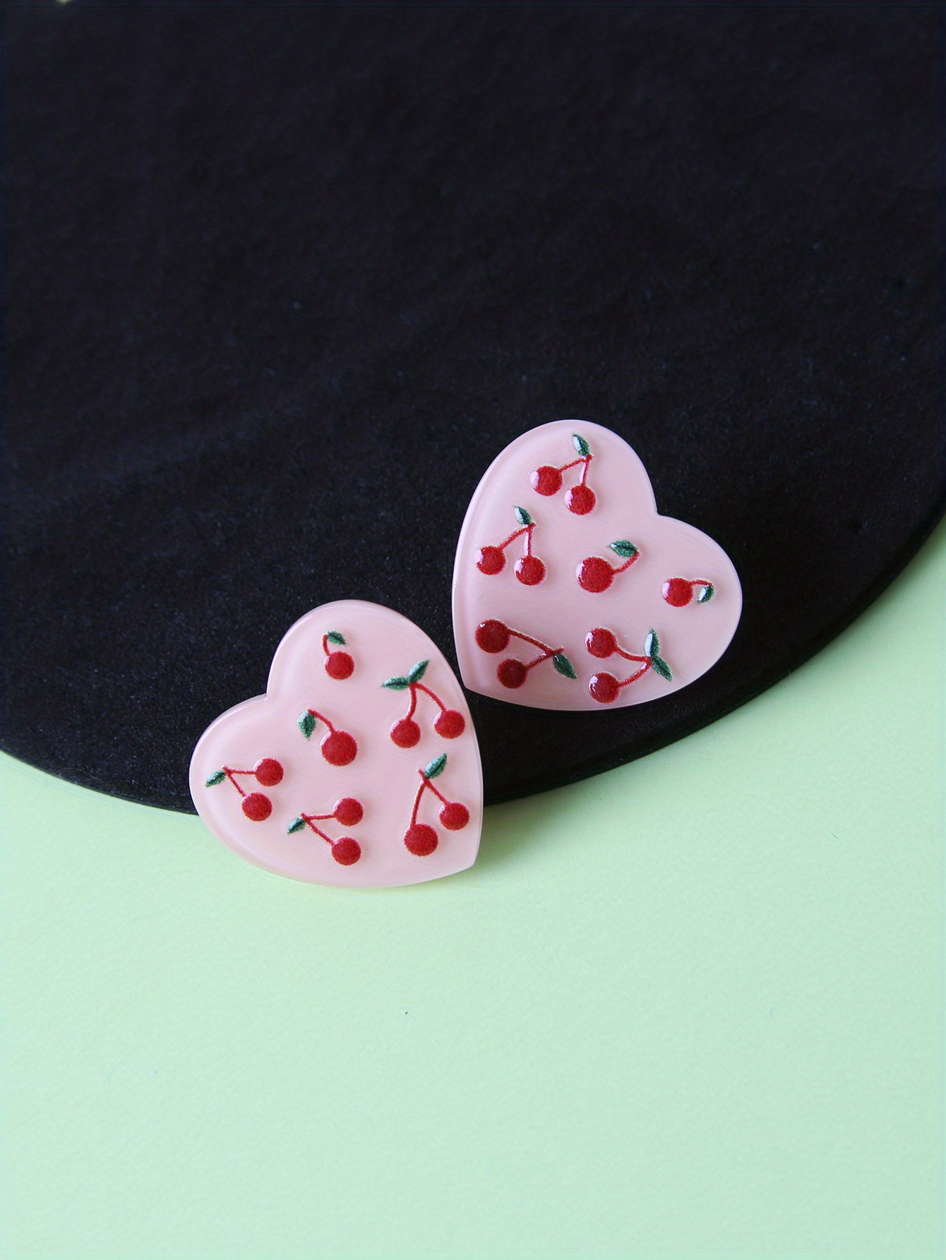 heart shape cherry print retro elegant stud earrings zinc - Temu New ...