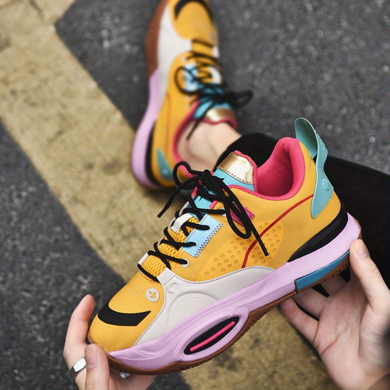 Men's And Women's Color Block Basketball Shoes, Shock Absorption ...