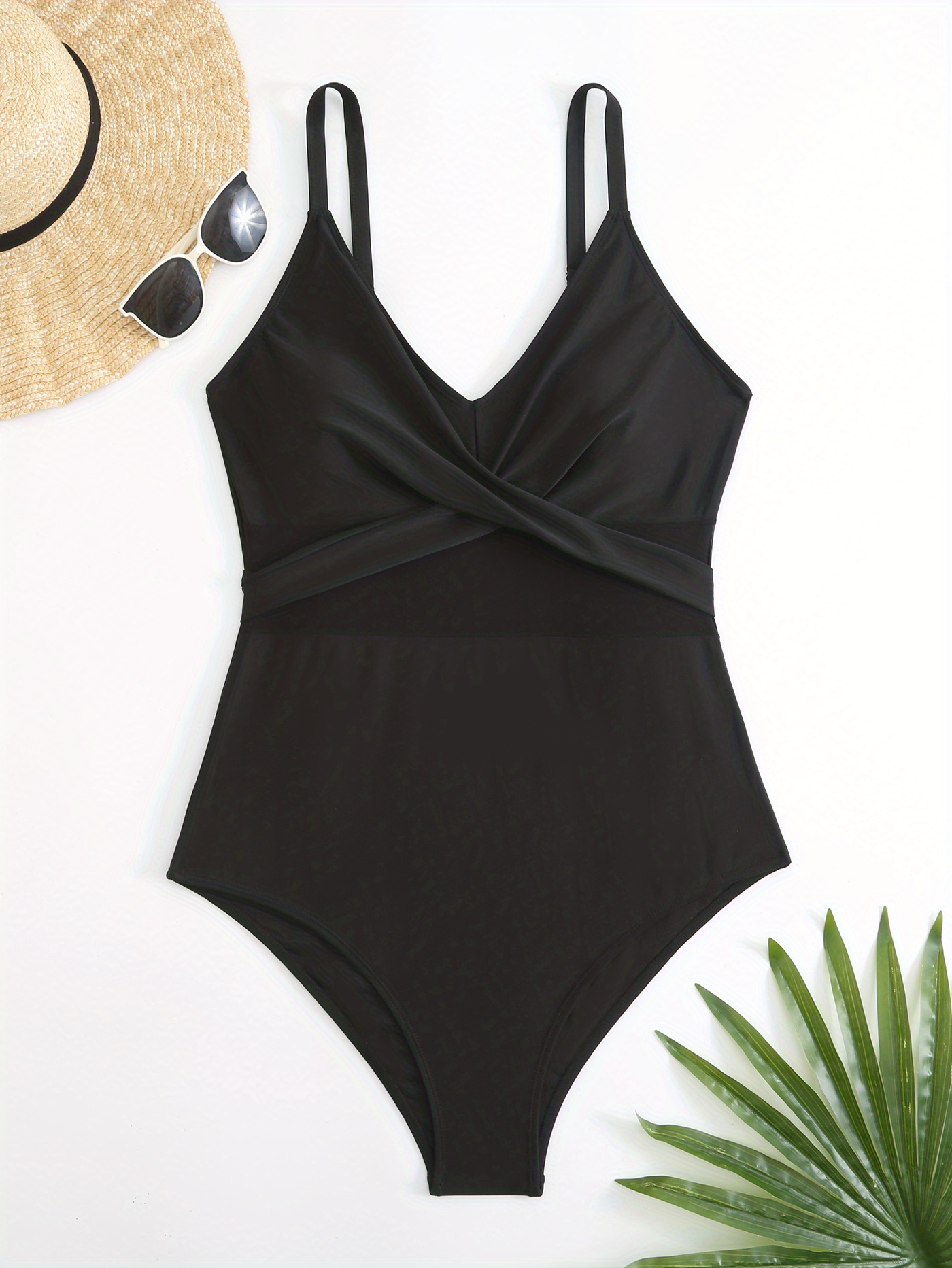 Plus Size Contrast Mesh Criss Cross Swimsuit - Temu