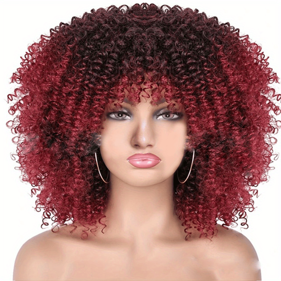 Afro Wigs Short Afro Curly Kinky Hair Wigs Bangs Rose Net - Temu Portugal