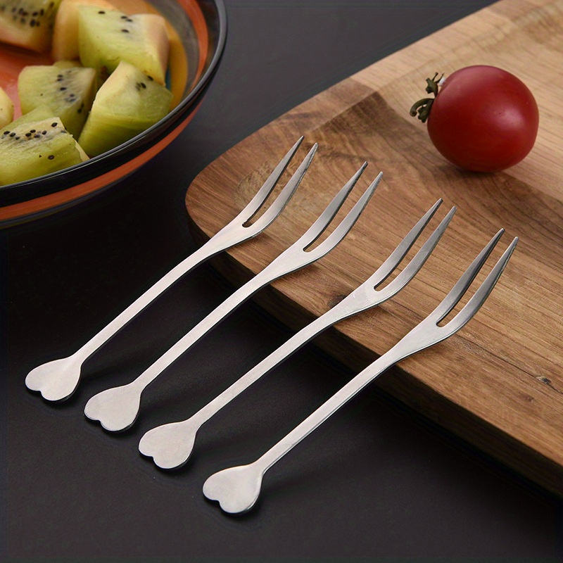 4pcs Fruit Forks Salad Forks Heart Shaped Fruit Forks Stainless Steel ...