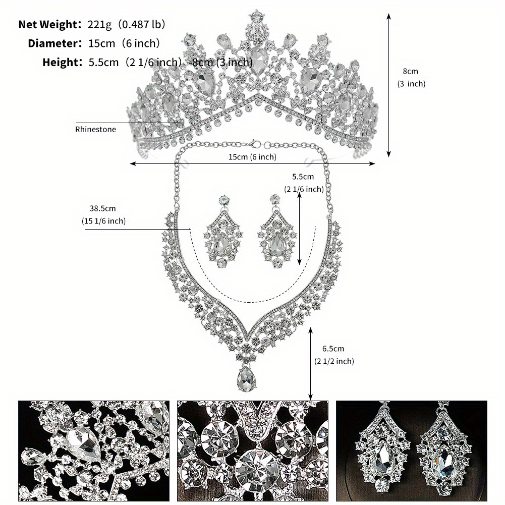 Crystal Bridal Tiara Wedding Crown Necklace Earrings Set - Temu United ...