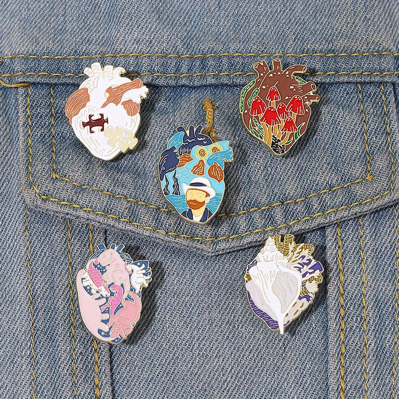Heart Enamel Pin Custom Oil Painting Mushroom Dinosaur - Temu