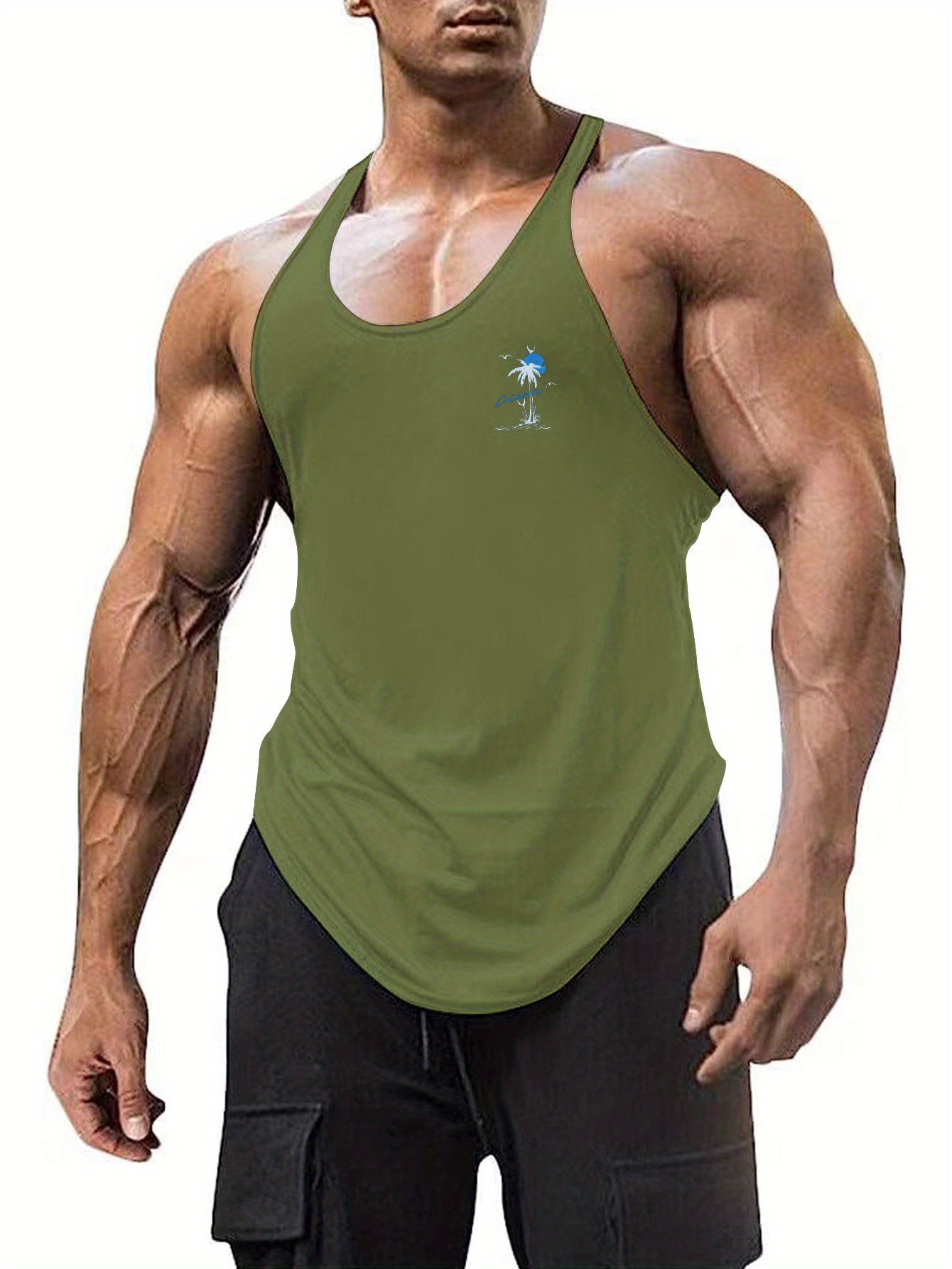 Sunset Coconut Tree Print Casual Slightly Stretch Round Neck - Temu Ireland