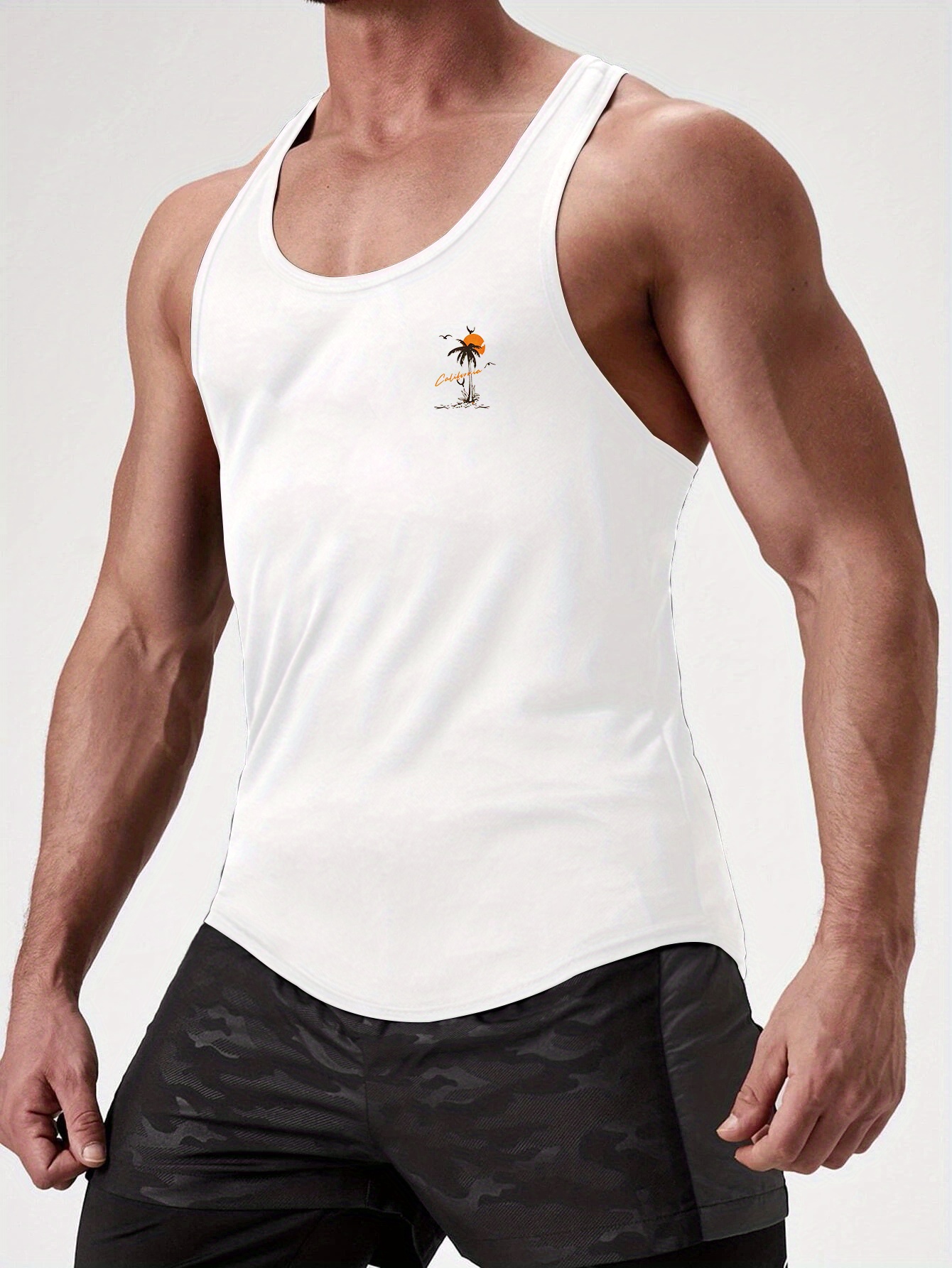 Sunset Coconut Tree Print Casual Slightly Stretch Round Neck - Temu Ireland