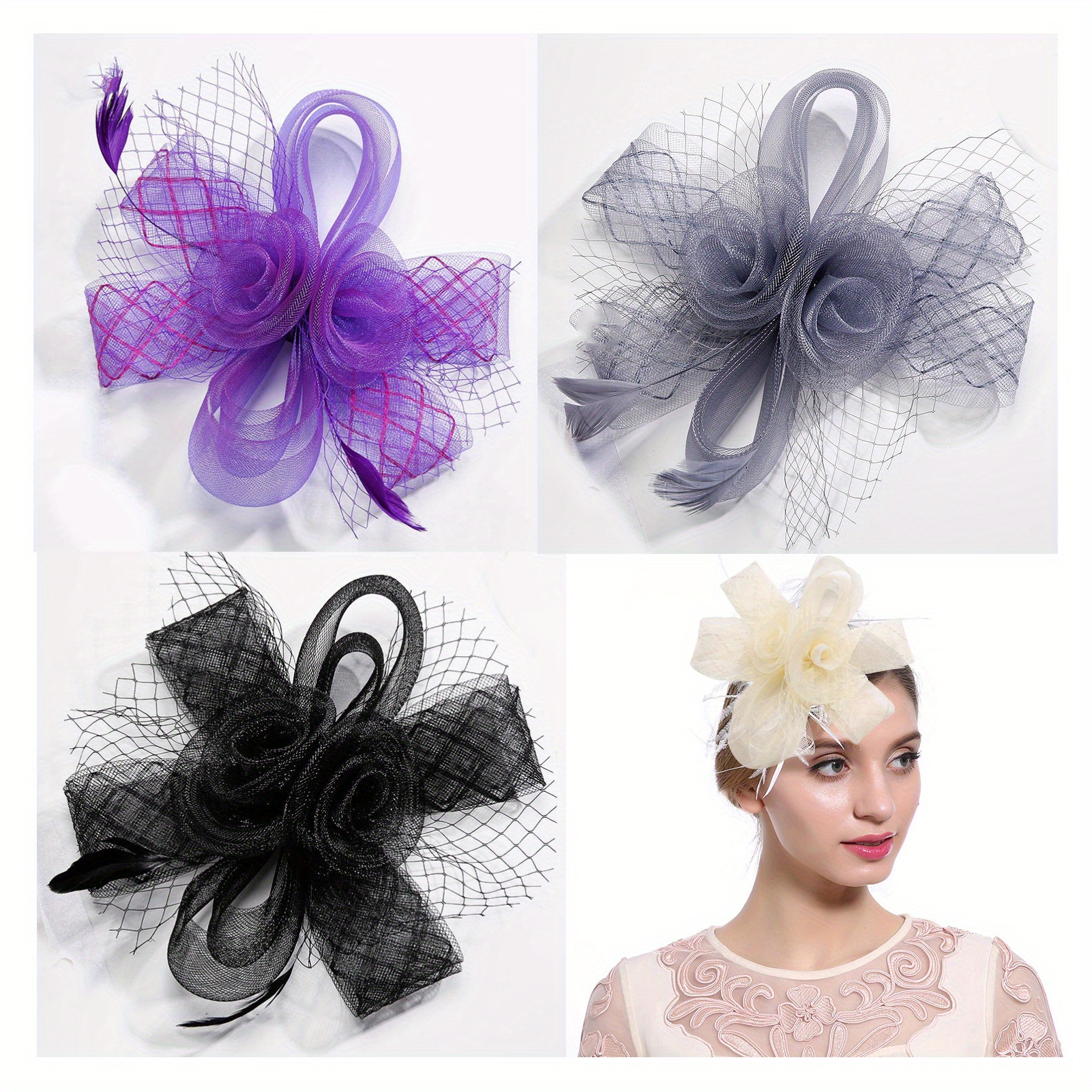 Mesh Flower Head Pice Elegant Bridal Fascinator Head Piece - Temu ...