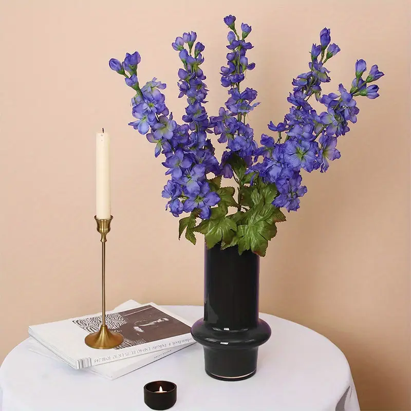 124 個紫 ニウム造花長い茎の花、偽ラークスパーフェイ 本物のシルクフラワー植物バルクブーケ屋外背の高い花瓶ホームガーデン メント装飾