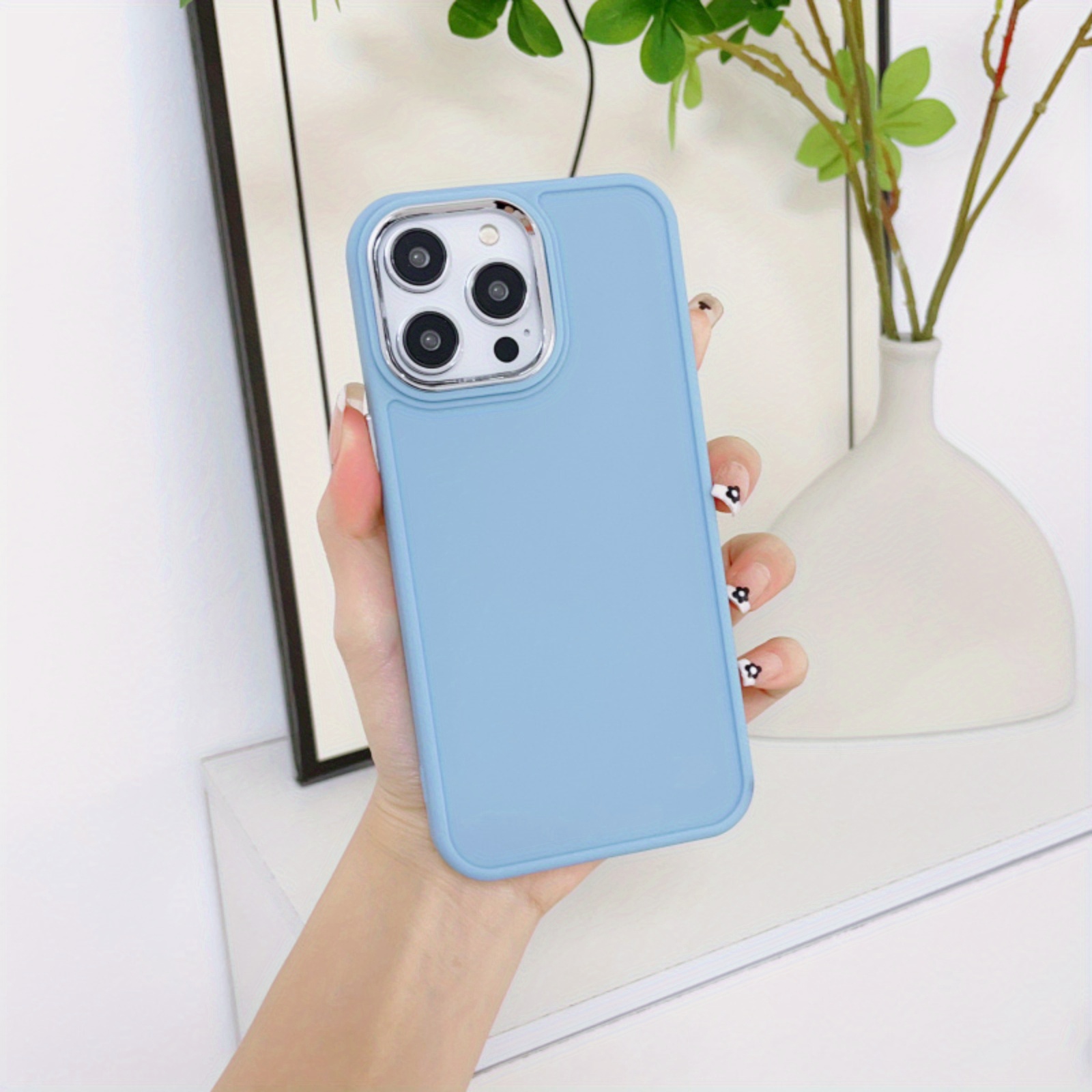 Blue Minimalist Wind Solid Color Anti Drop Shell Phone Case - Temu New ...