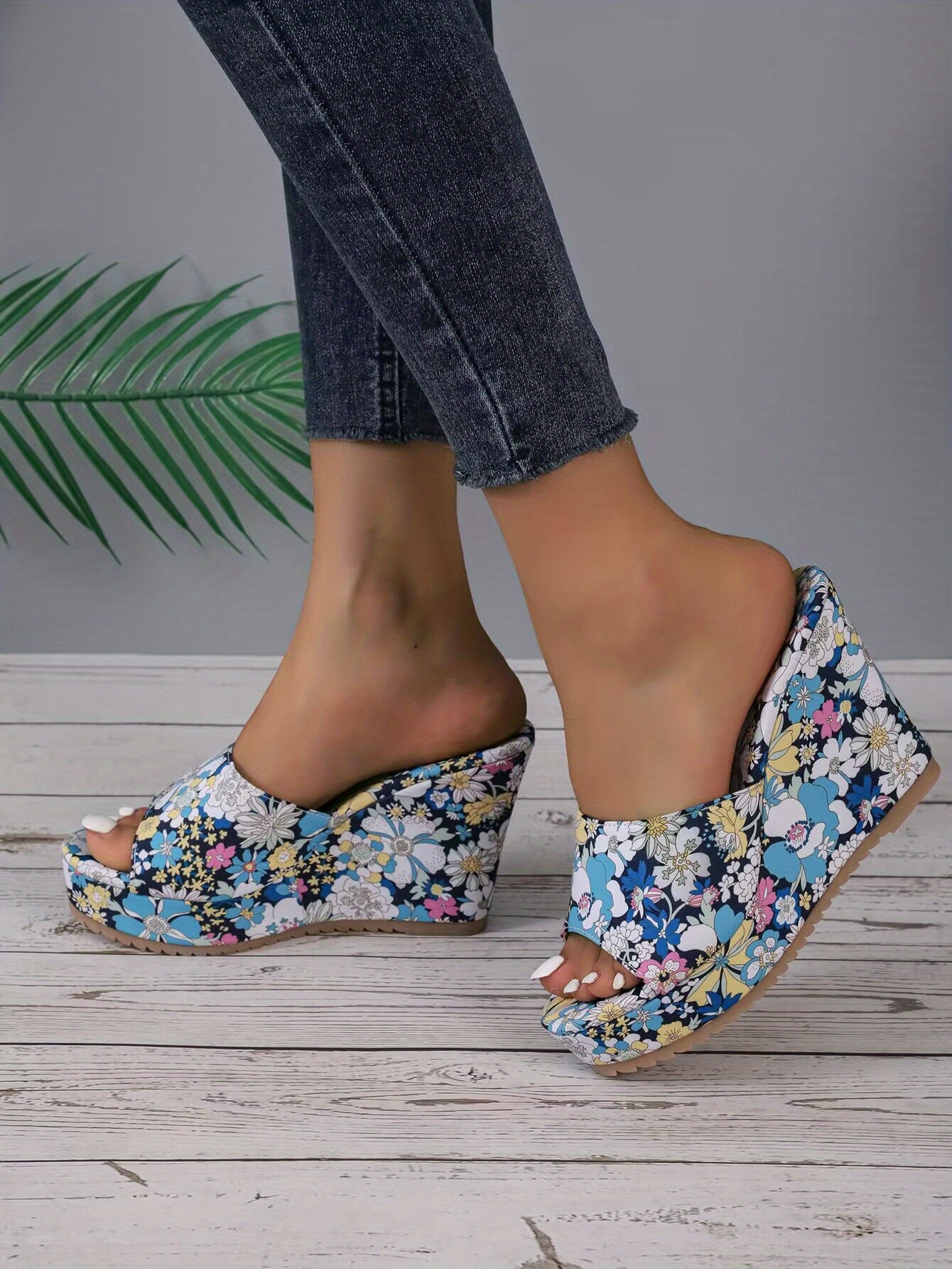Women's Floral Print Wedge Heeled Sandals Casual Toe - Temu Australia