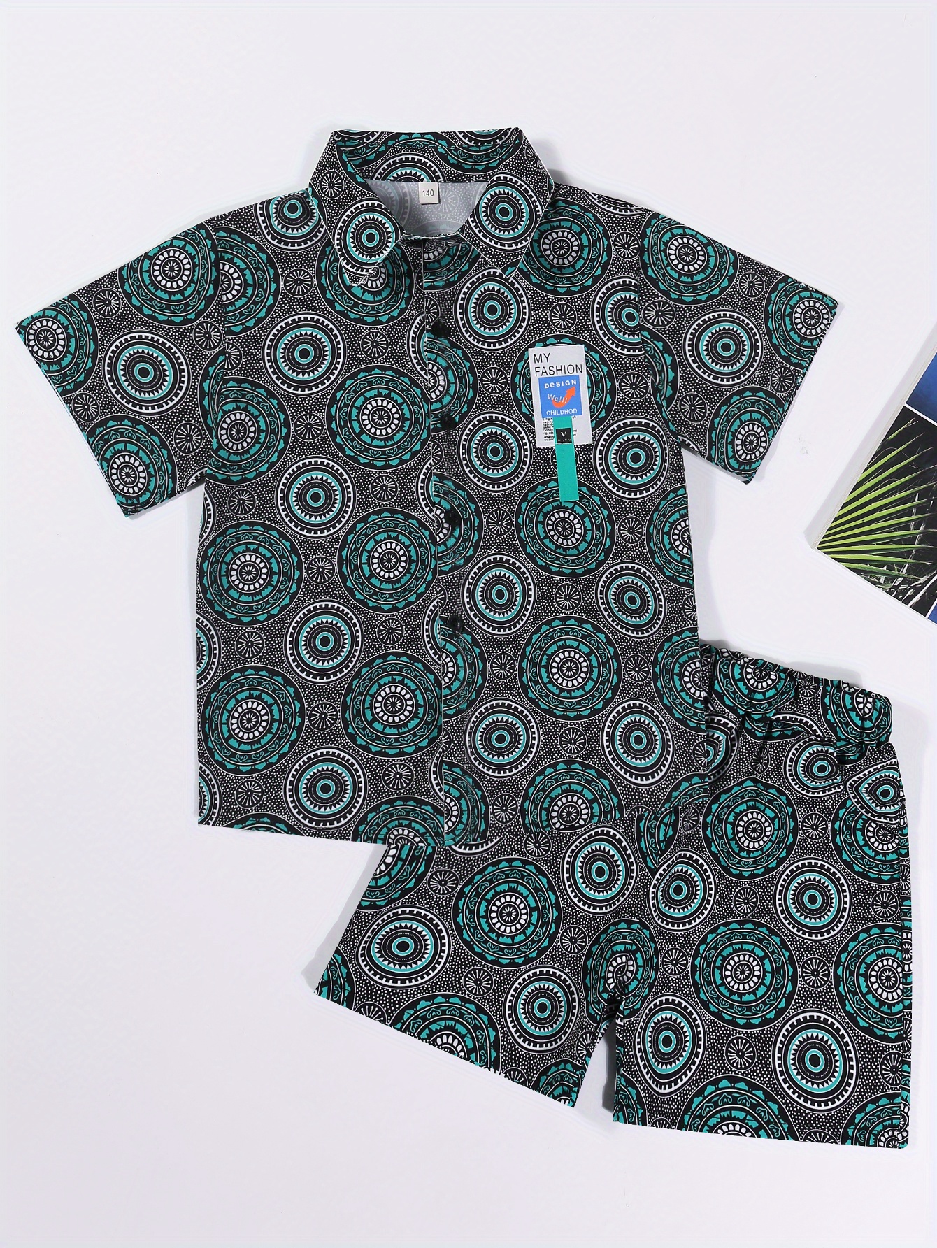 trendy geo print crew neck t shirt shorts set casual - Temu New Zealand