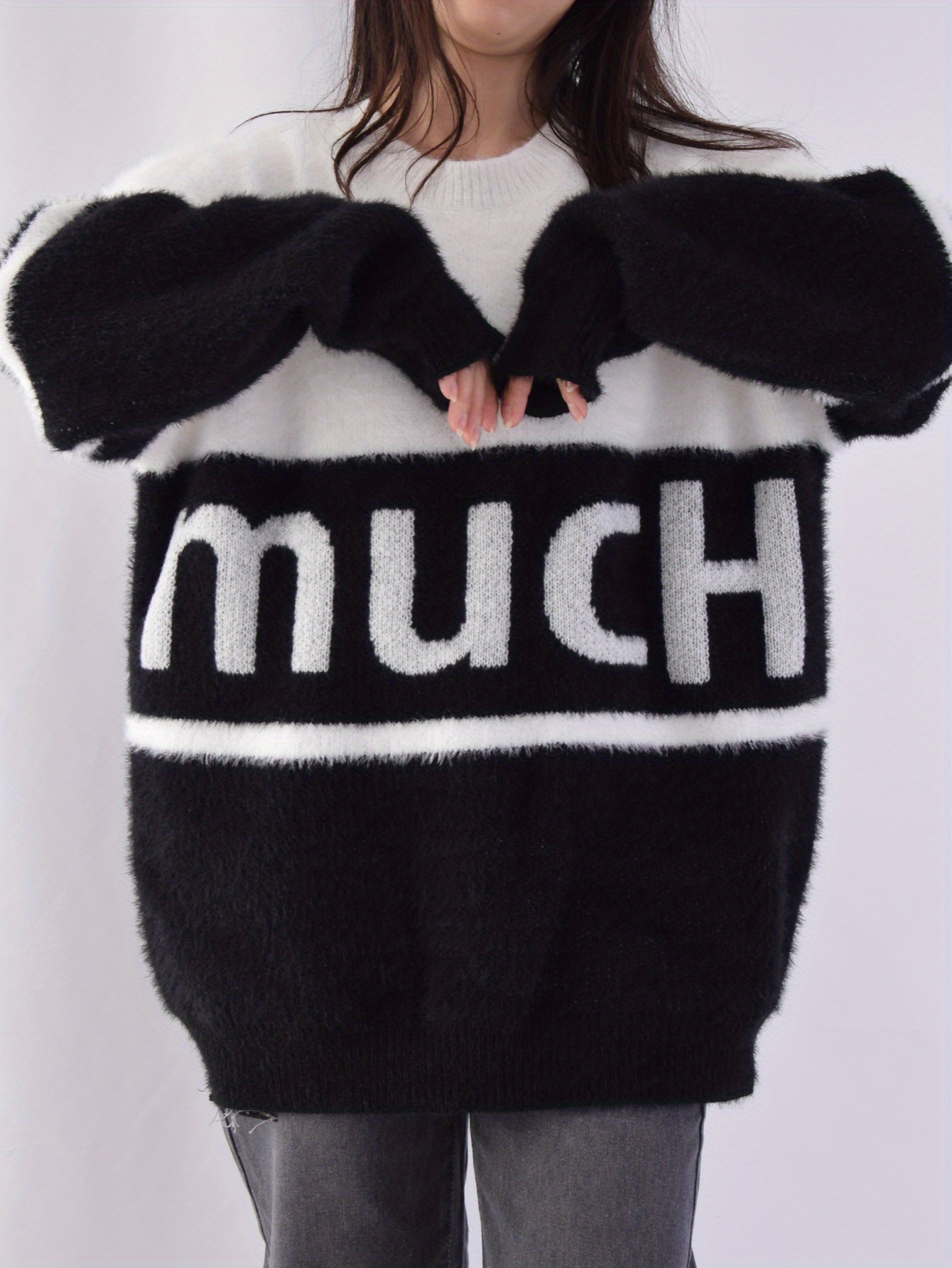 Letter Pattern Crew Neck Pullover Sweater Casual Cut Long - Temu Australia