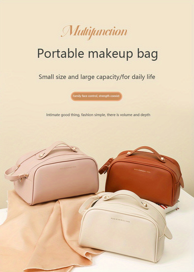 Double Layer Pu Leather Comestic Bag Large Capacity Travel - Temu ...