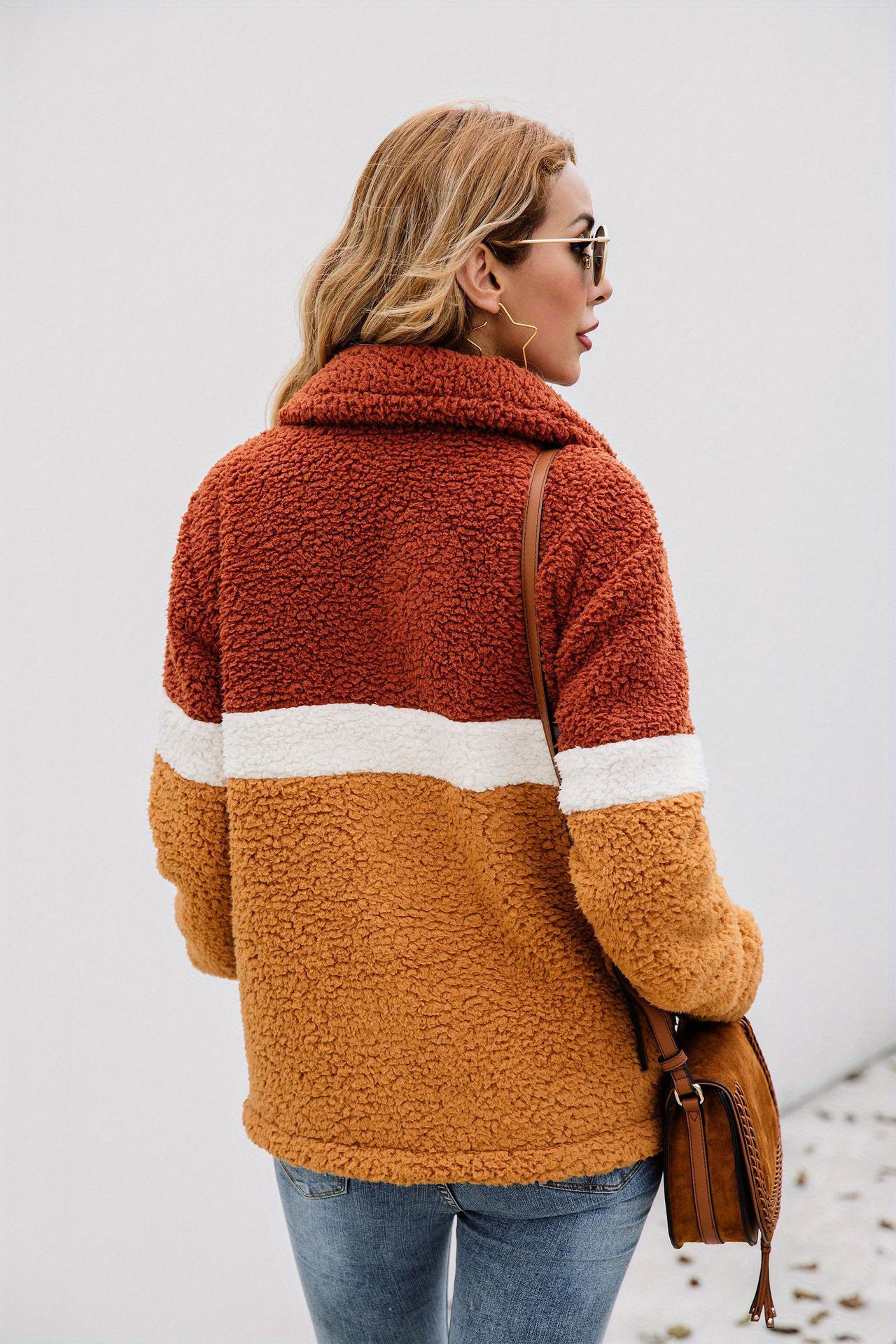 Color Block Patched Pockets Jacket Casual Long Sleeve Jacket - Temu ...