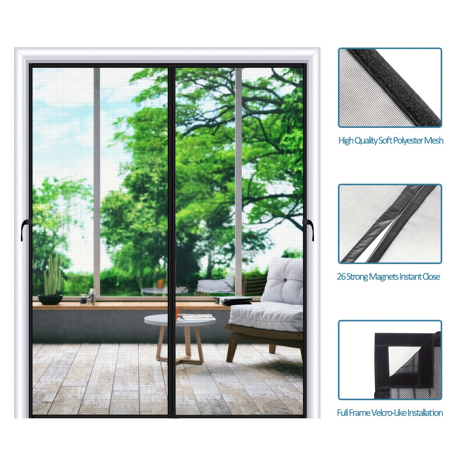 1pc Magnetic Screen Door Self Sealing Mesh Screen Door With Heavy Duty ...