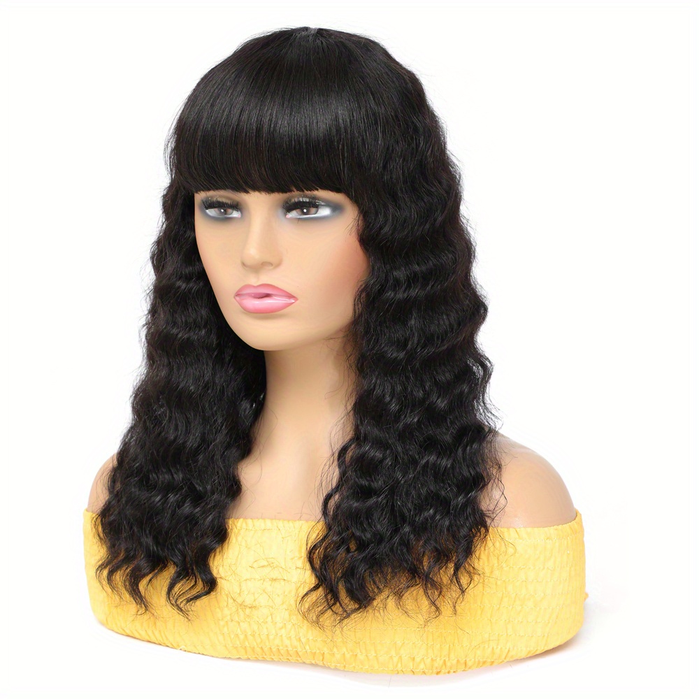 Deep Wave Human Hair Wigs Bangs Curly Wavy Human Hair - Temu