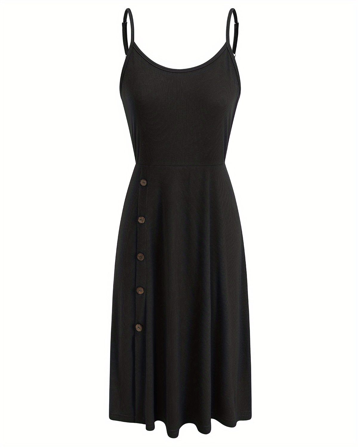 Solid Button Decor Cami Dress Elegant Ribbed Aline - Temu Canada