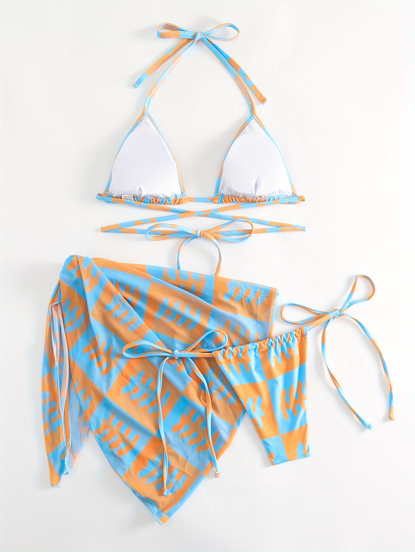 Allover Print Halter Tie Side Swimsuit Tie Neck Criss Cross - Temu ...