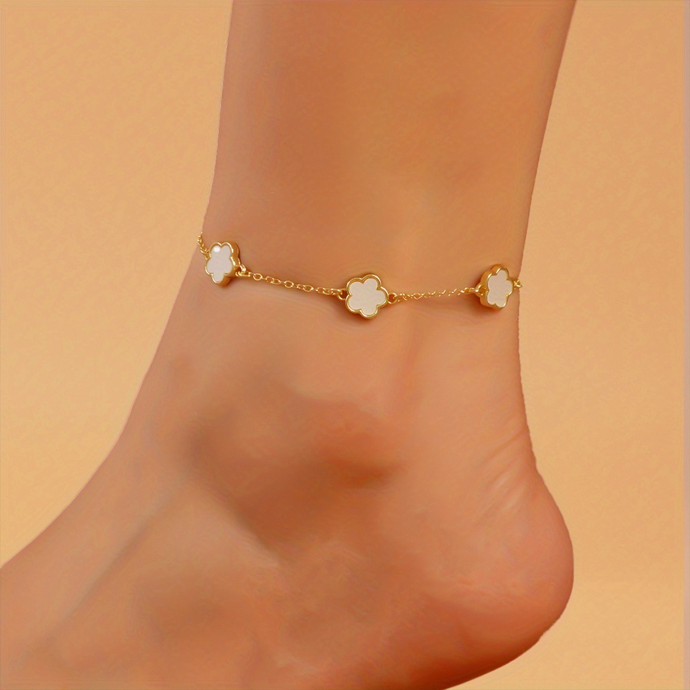 Black Flower Shape Beads Thin Chain Anklet Vintage Style - Temu United ...