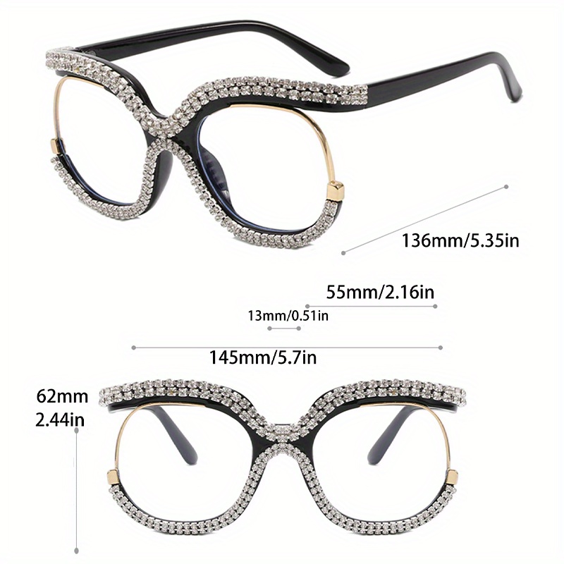 Sparkling Rhinestone Clear Lens Glasses Computer Glasses Temu United