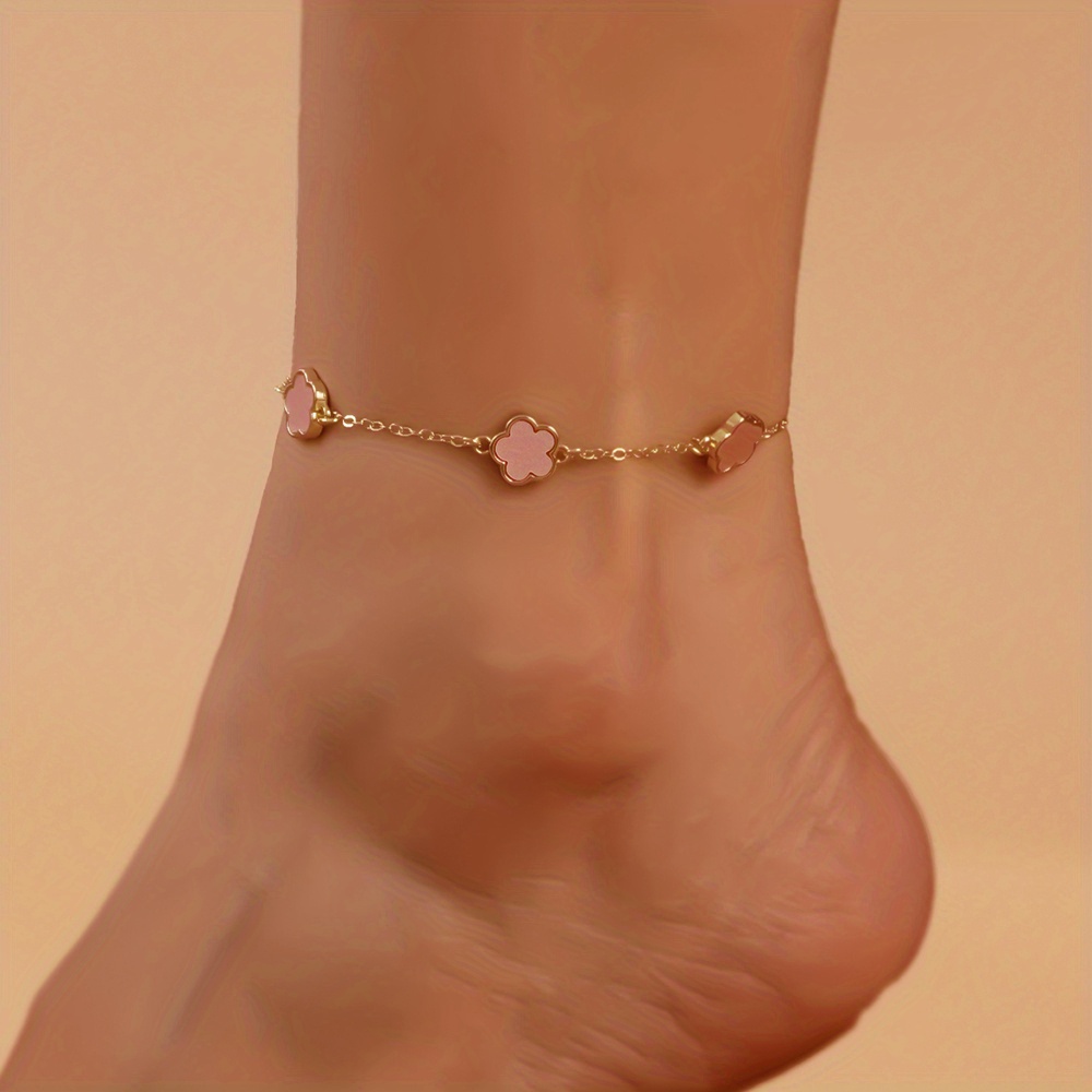 Black Flower Shape Beads Thin Chain Anklet Vintage Style - Temu United ...