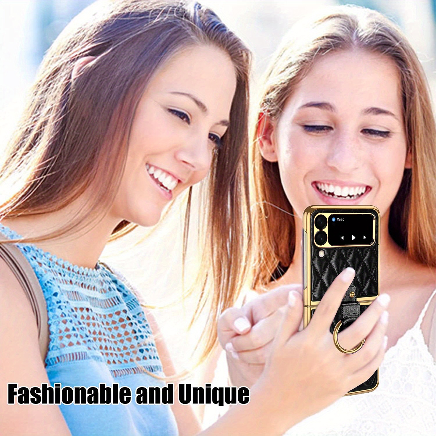 Luxurious Purple Faux Leather Phone Case Golden Plated Ring - Temu ...