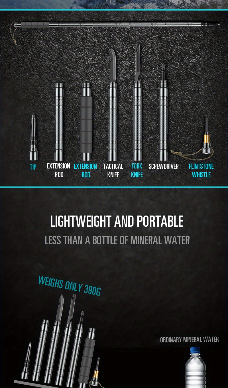 Trekking Pole Folding Multifunctional Camping Stick For Outdoor Hiking ...