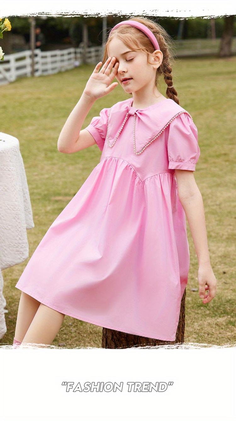 Forestkids Cotton Cute Puff Sleeve Collar Dress Girls Comfy - Temu ...