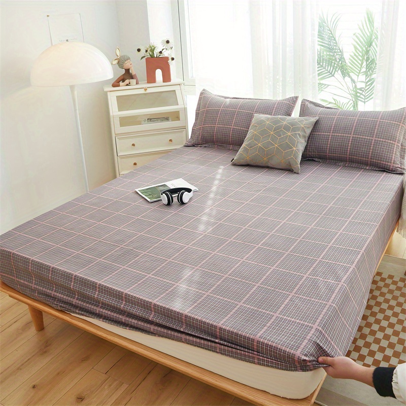 Plaid Print Fitted Sheet Set Soft Comfortable Breathable Temu United