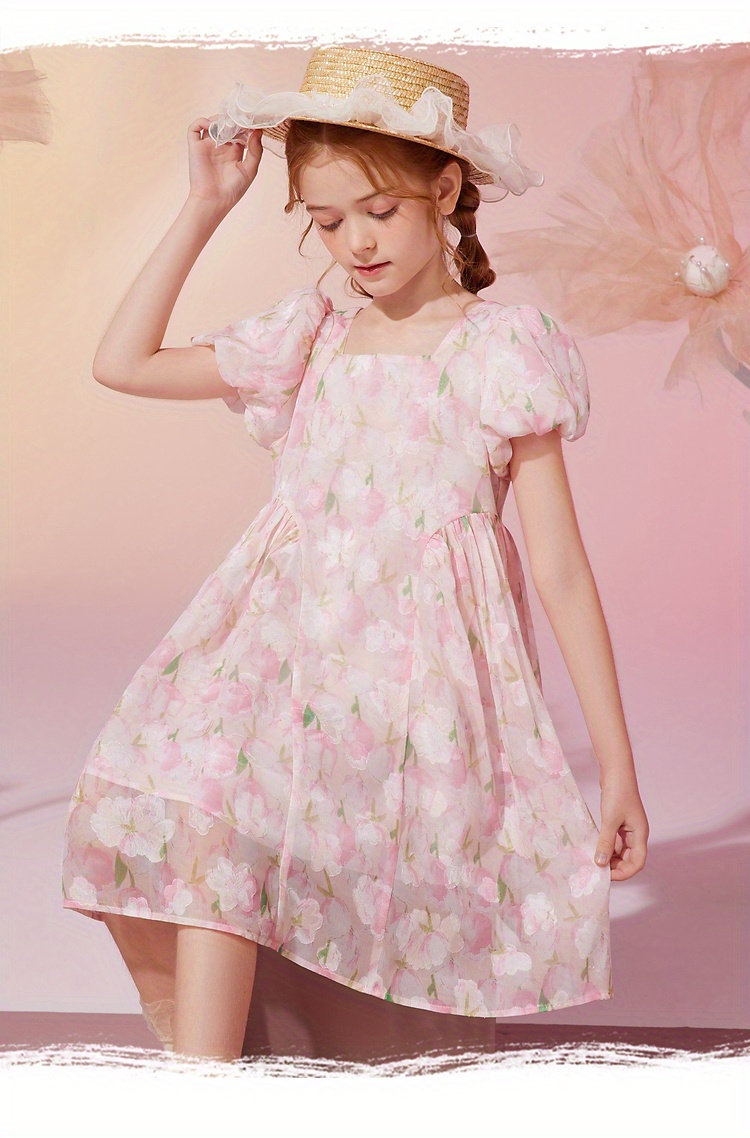 Puff Short Sleeve Square Neck Flora - Temu Australia