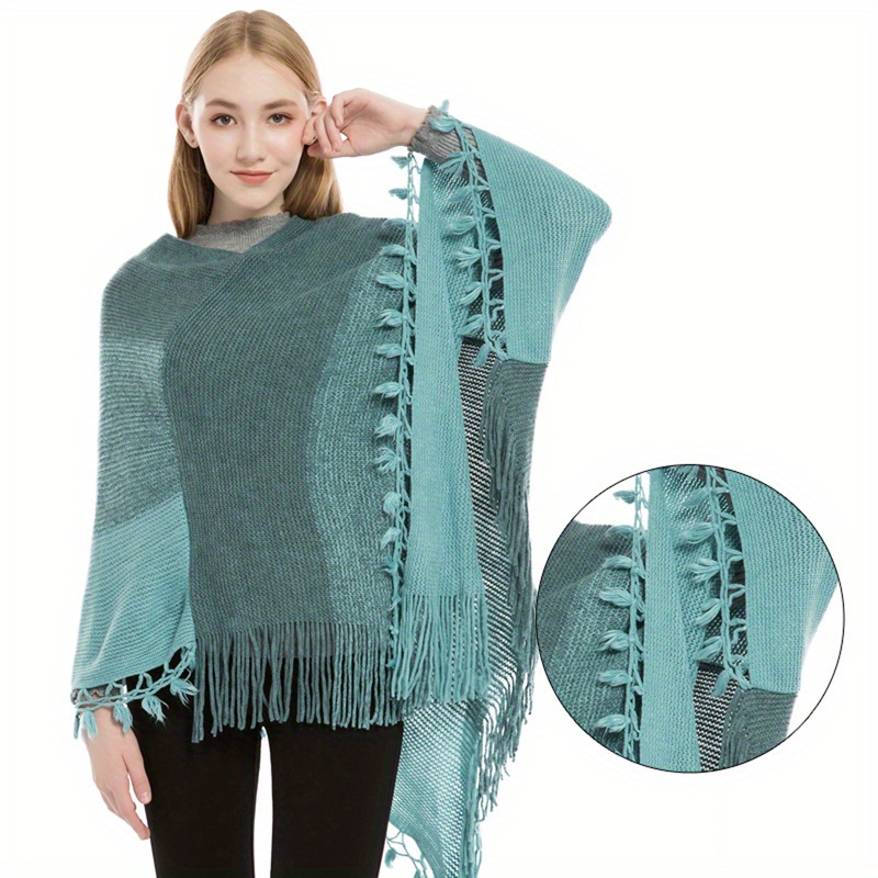 gradient color knitted shawl elegant tassel wrap - Temu Netherlands