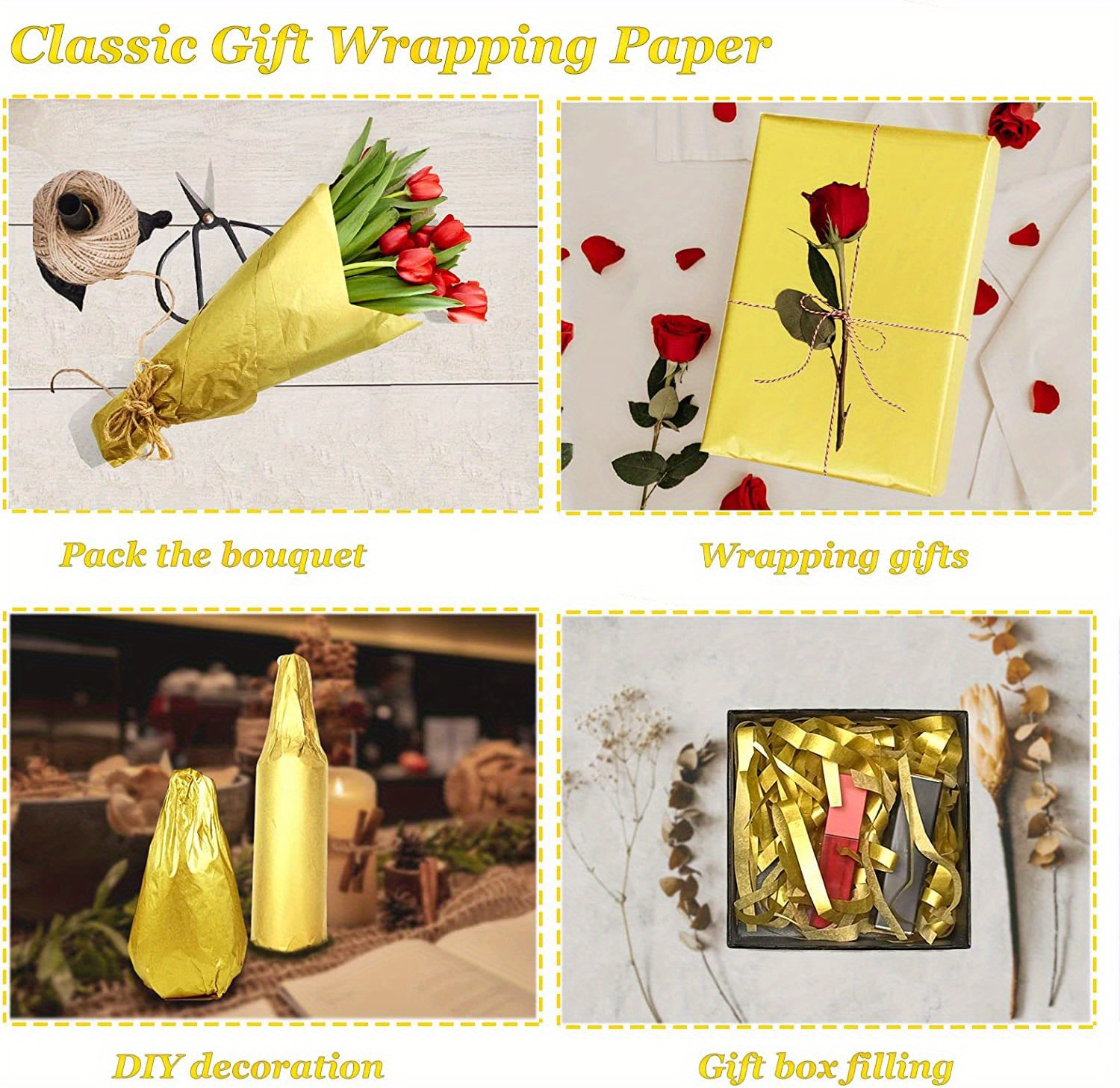 Gift Wrapping Tissue Paper Metallic Golden Tissue Paper Diy - Temu New ...