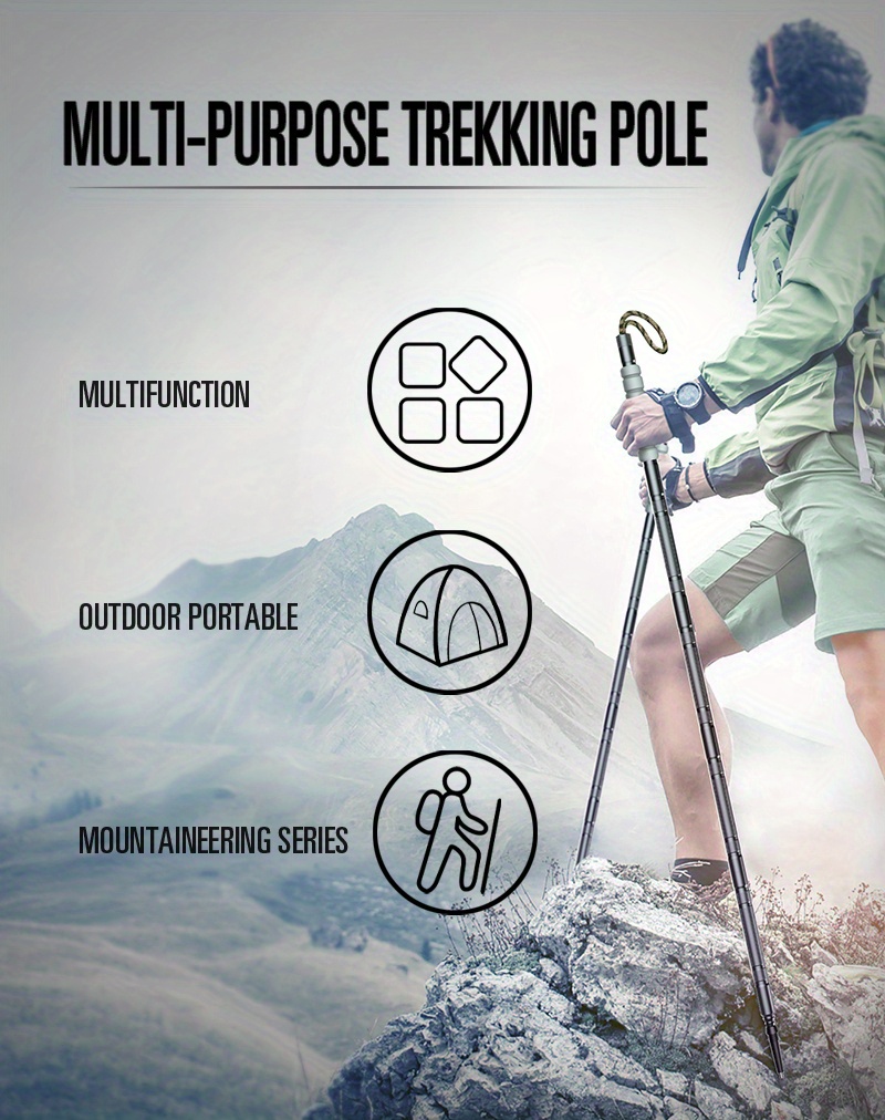Trekking Pole Folding Multifunctional Camping Stick For Outdoor Hiking ...