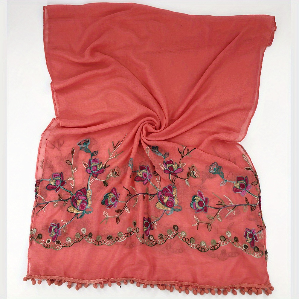 Pom Pom Tassel Vintage Scarf Flower Embroidery Boho Shawl - Temu Ireland