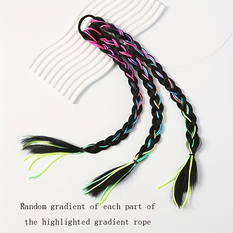 Girls Colorful Long Braided Ponytail Wig Hair Extension Hair - Temu ...