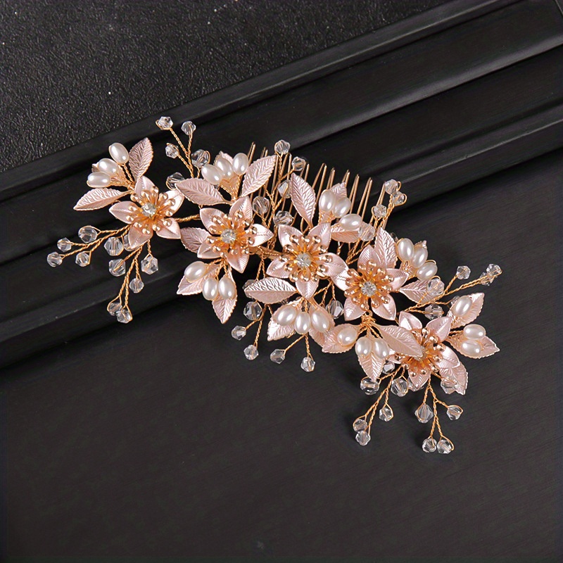 Bridal Rhinestone Hair Comb Elegant Leaf Shaped Faux Pearl - Temu Australia