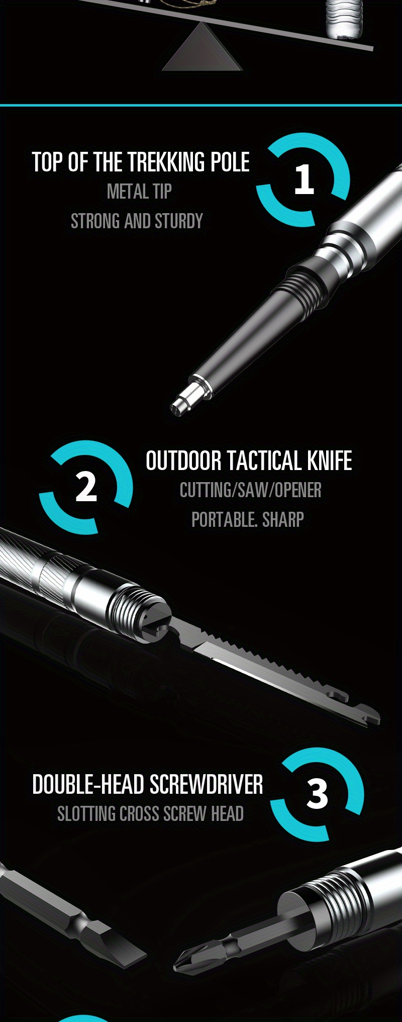 Trekking Pole Folding Multifunctional Camping Stick For Outdoor Hiking ...