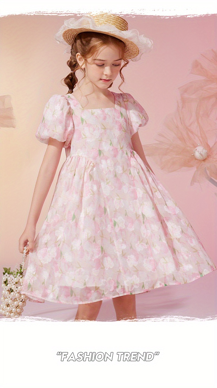 Puff Short Sleeve Square Neck Flora - Temu Australia