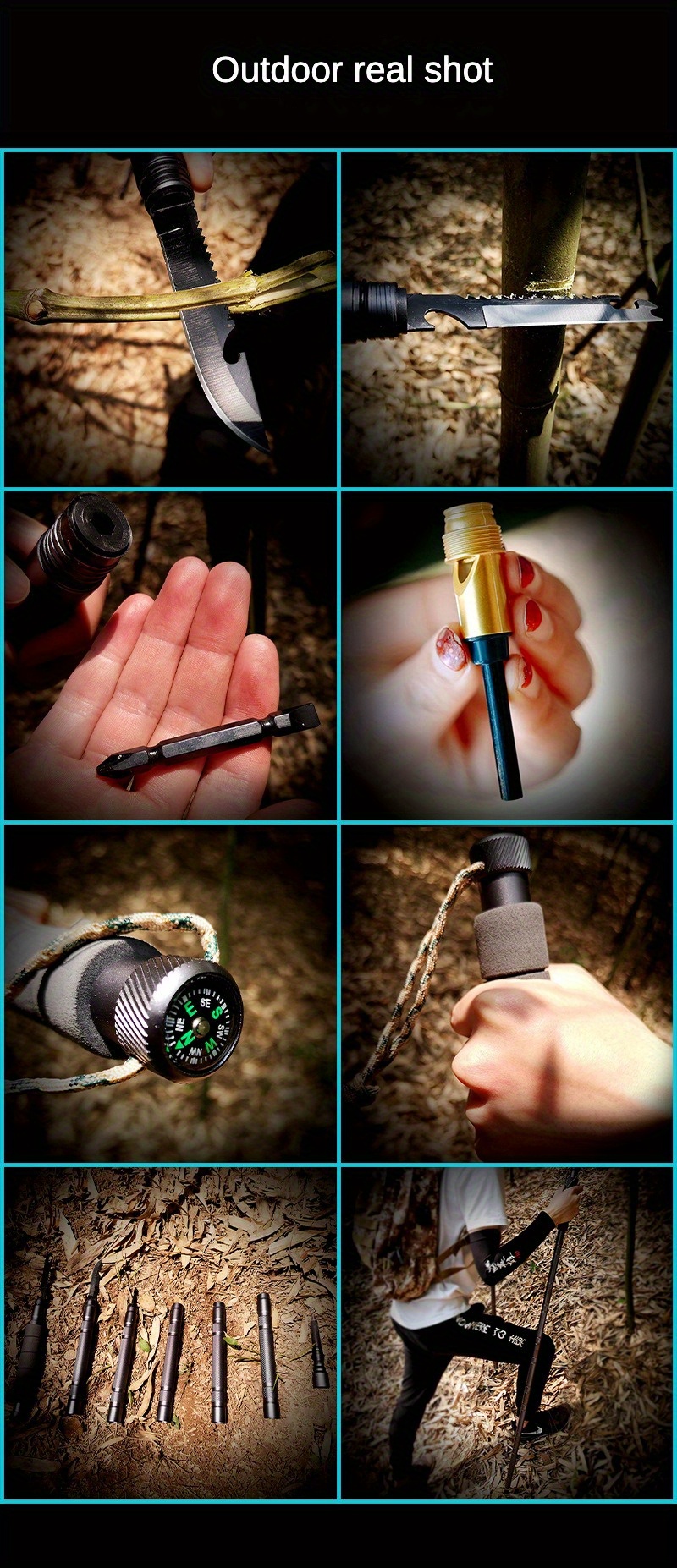 Trekking Pole Folding Multifunctional Camping Stick For Outdoor Hiking ...