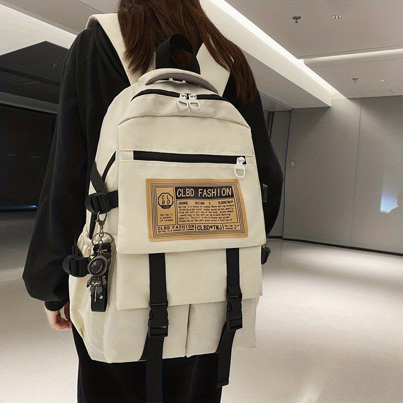 Casual Large Capacity Letter Patch Backpack Fashion Student - Temu Canada