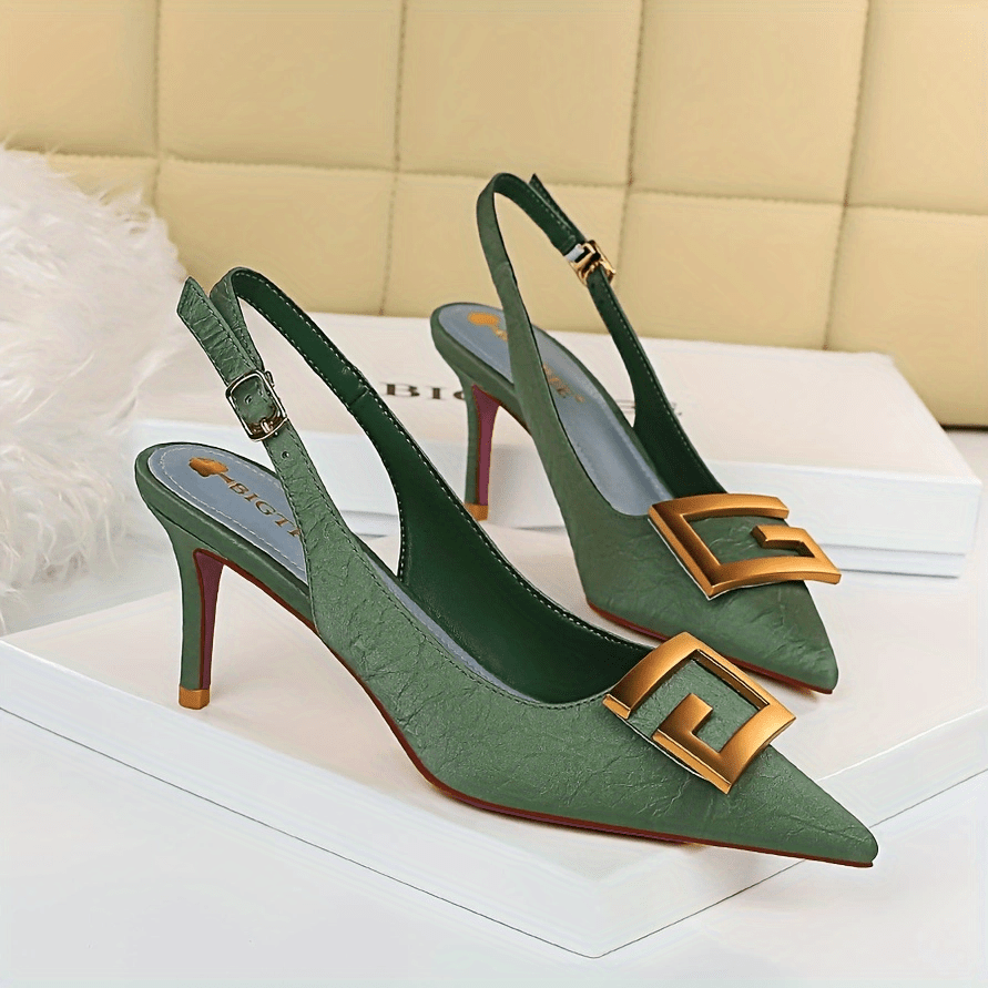 metal square pointed toe slingback heel retro toe - Temu