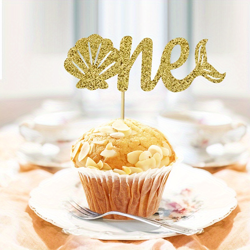 cupcake topper hawaiian party decoration shell mermaid one - Temu New ...