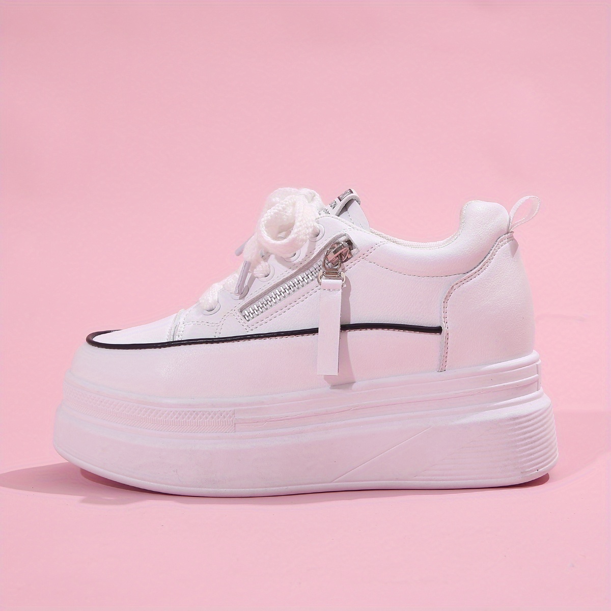 Women's Side Zipper Chunky Sneakers Lace - Temu
