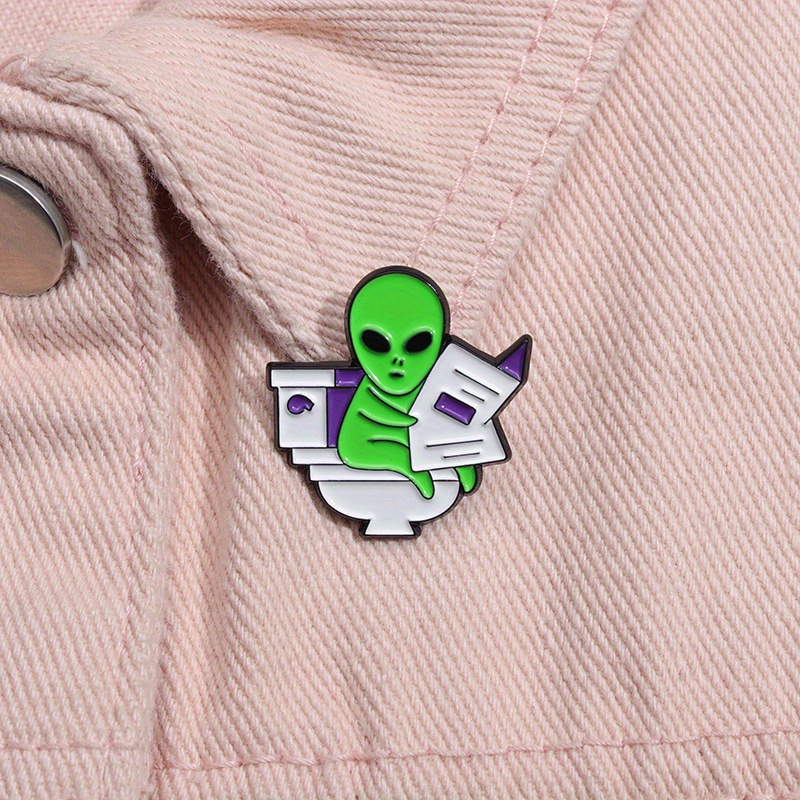 Alien Reading Newspaper Pins Funny Creative Brooches Shirt - Temu