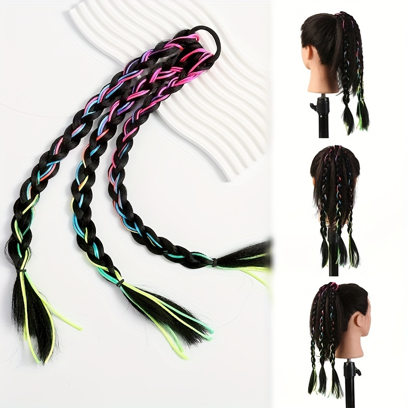 Girls Colorful Long Braided Ponytail Wig Hair Extension Hair - Temu ...