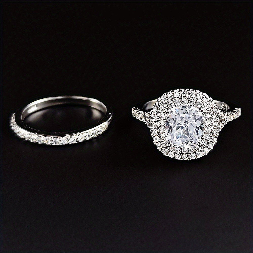 Couple Rings Luxurious Ring Set Inlaid Zircon - Temu United Kingdom