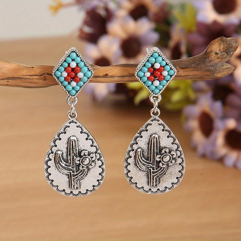 boho rhombus gemstone inlaid cactus pattern water drop - Temu New Zealand